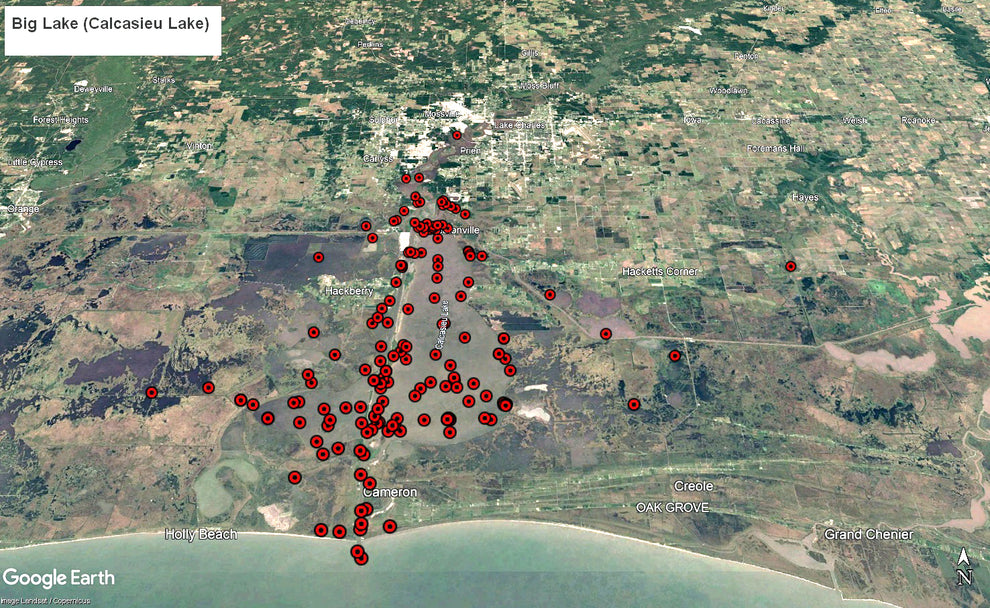 Big Lake (Calcasieu Lake) Inshore Hotspots Fishing Map – Cajun Mapping