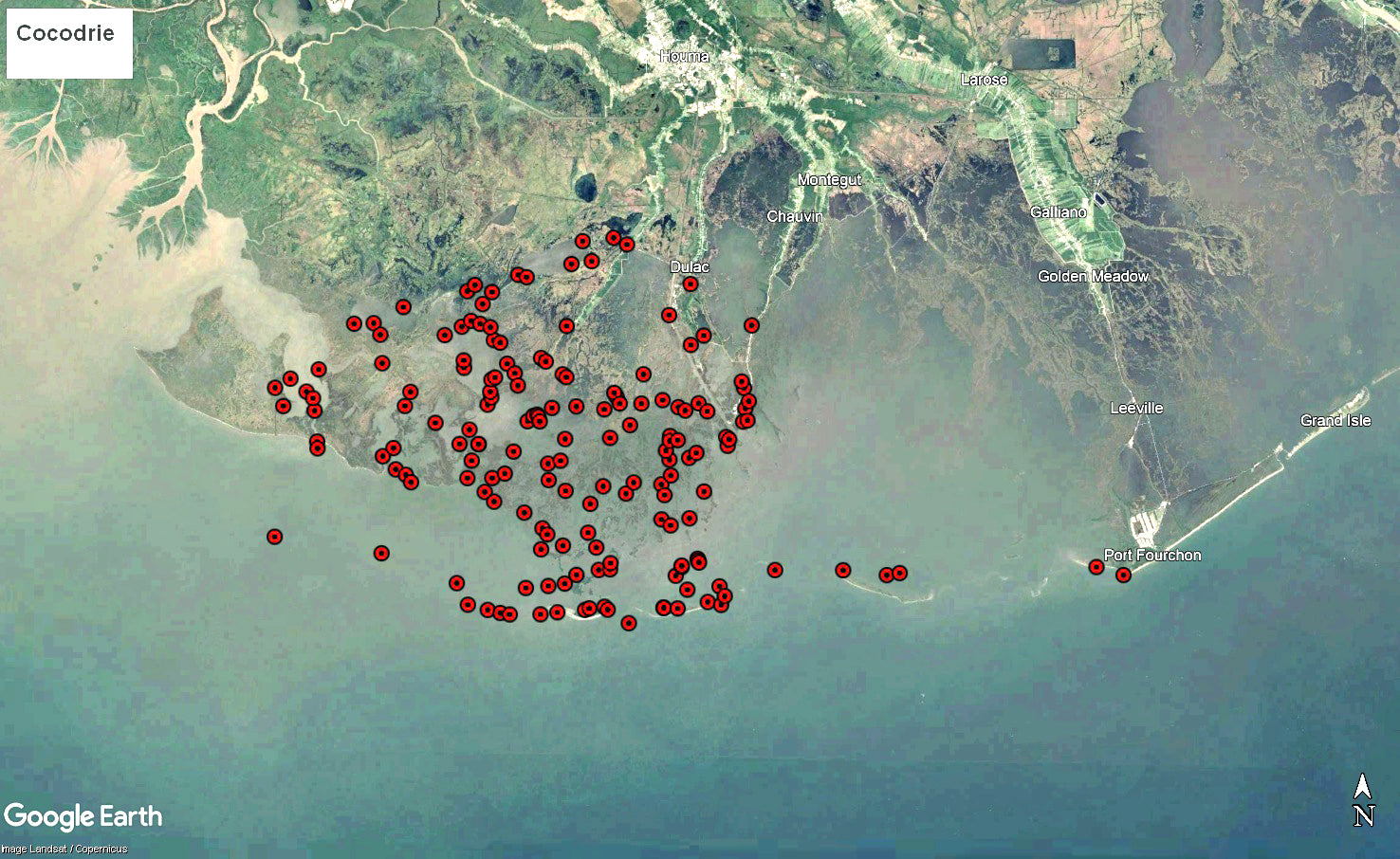 Cocodrie ~ Dulac ~ Dularge Inshore Hot Spots Fishing Map – Cajun Mapping